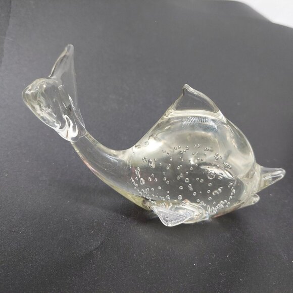 Accents | Clear Art Glass Fish Paperweight Enclosed Bubbles Whale ...